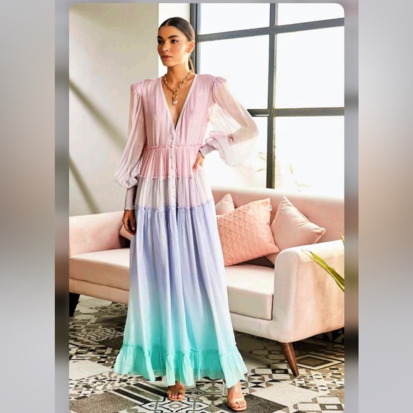 Rococo Sand | Dresses | Rococo Sand Ombre Gradient Pastel Tiered Maxi ...